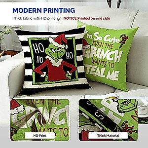 Christmas Pillow Covers 18x18 Merry Christmas Grinch Christmas Pillows Grinch Decor Farmhouse Christmas Throw Pillow Covers Set of 4 Christmas Decorations for Home