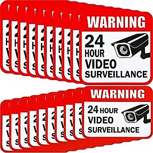Tatuo 20 Pieces Video Surveillance Sticker Sign Decal 2 Size for Home Business Camera Alarm System Stickers, 5 x 5 Inches and 3 x 4 Inches Adhesive 24 Hours Security Warning Signs