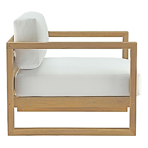 Modway Upland Teak Wood Outdoor Patio 6-Piece Sectional Sofa Set with Cushions in Natural White