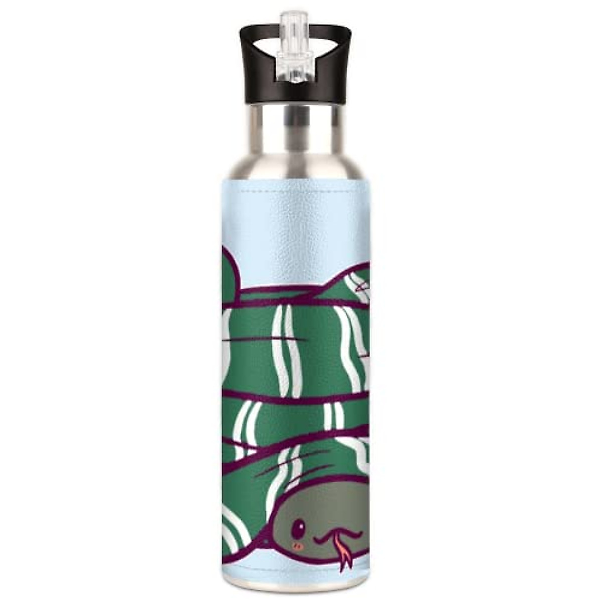 DJYQBFA Funny Snake Animal Scarf Water Bottle Modern BPA Free Water Bottles Vacuum Insulated Stainless Steel Water Bottle with Straw for Gym Travel Hiking, 600ml