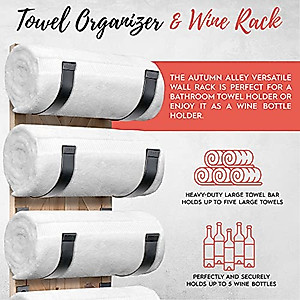 Autumn Alley Rustic Farmhouse Towel Rack for Rolled Towels – Stunning Barn Wood Farmhouse Bathroom Decor for Wall – Expertly Inlaid Wood with Matte Black Bar for Rustic Bathroom Decor