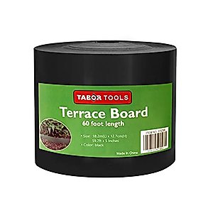 TABOR TOOLS Terrace Board, Landscape Edging Coil, Grass Barrier, Bender Board, Garden Liner,1/25" = 0.04" Inch Thin, 5 Inch High. ES24. (Black, 60 Ft)
