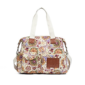 Malirona Canvas Shoulder Bag Travel Handbag Women Top Handle Satchel Crossbody Purse Floral Design (Yellow Flower)