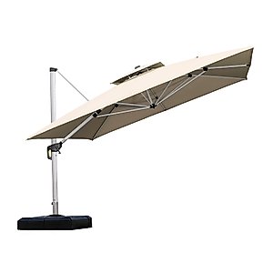 PURPLE LEAF 11 Feet Double Top Deluxe Square Patio Umbrella Offset Hanging Umbrella Outdoor Market Umbrella Garden Umbrella, Beige