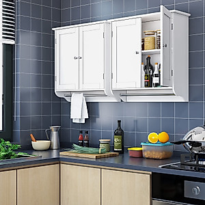 SOMY Bathroom Wall Cabinet, Over The Toilet Space Saver Storage Medicine Cabinet with 2 Doors Cupboard Adjustable Shelf and Towels Bar, White