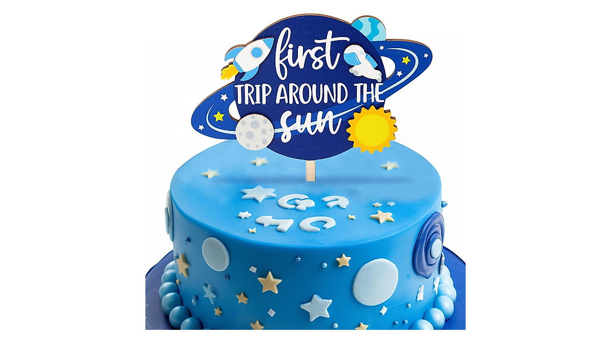 Huray Rayho Space Birthday Cake Topper for First Trip Around the Sun