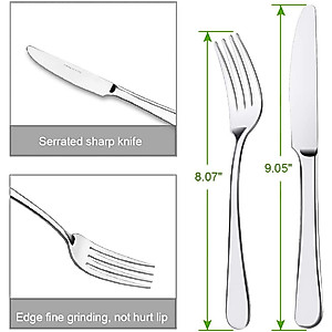 Lazooy Dinner Knives Stainless Steel Table Knife and Forks for Dessert and Steak Butter Knives Heavy Duty, Set of 8 (4 Dinner Knives + 4 Forks)