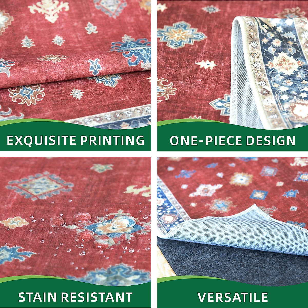 Soft Washable Faux Wool 2X3 Small Stain Resistant Rug Rubber Non-Slip Backing for Hallway Kitchen Bathroom Living Room Bedroom Entryway Indoor Doormat Bedside Carpet Mat (Dark Red, 2' x 3')