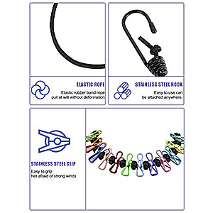 GOJUSO Elastic Clothesline for Travel 70.86 Inch Portable Camping Storage Travel Hanging Clothes Line Cool Gadgets for Rv Camp Picture