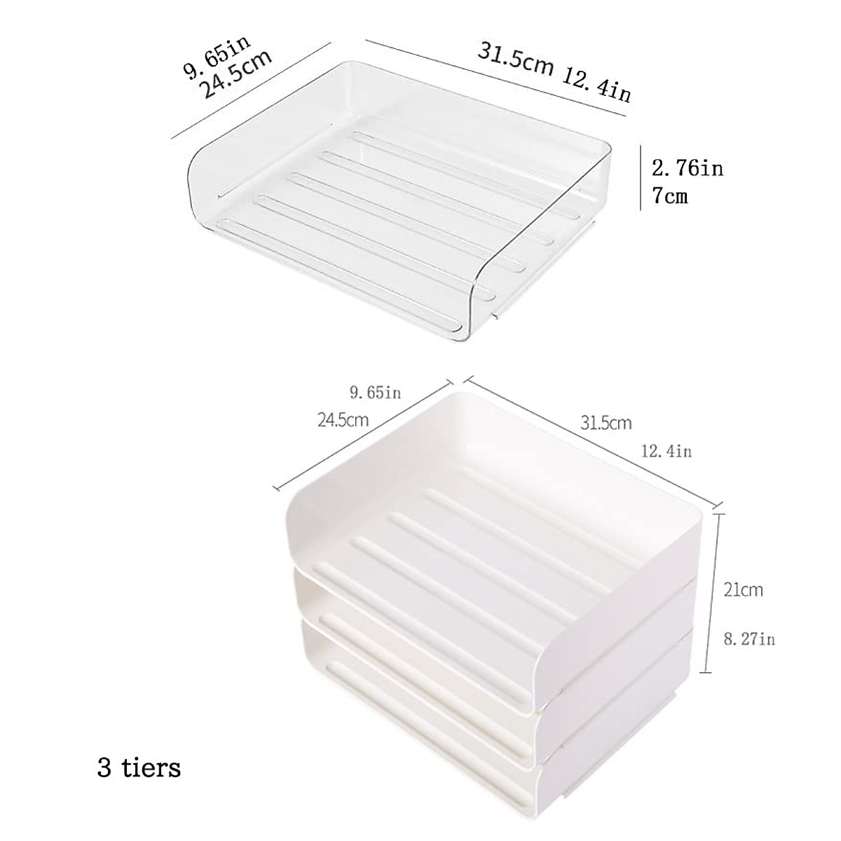 (3pcs Pack) HKeeper Stackable Clear Paper Trays. Desktop Racks,for Desk File Rack,Letter Tray,Accessories Tray for Desktop,A4 Paper Holder,Supplies,Magazine,File Documents,Receipts(White)