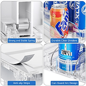 LAMU Drink Organizer for Fridge, Soda Can Organizer Dispenser for Refrigerator with Automatic Pusher Glide, Width Adjustable Clear Dividers Can Holder for 6-20oz Beverage, 15''D x16.6''W, 5 Rows