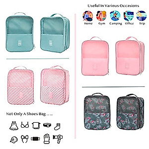 Travel Accessories Shoe Bags for Storage Travel Pouches, Travel Essentials Luggage Packing Cubes with Handle, Shoe Organizer for Suitcase with Luggage Handle Strap (Pink Striped)