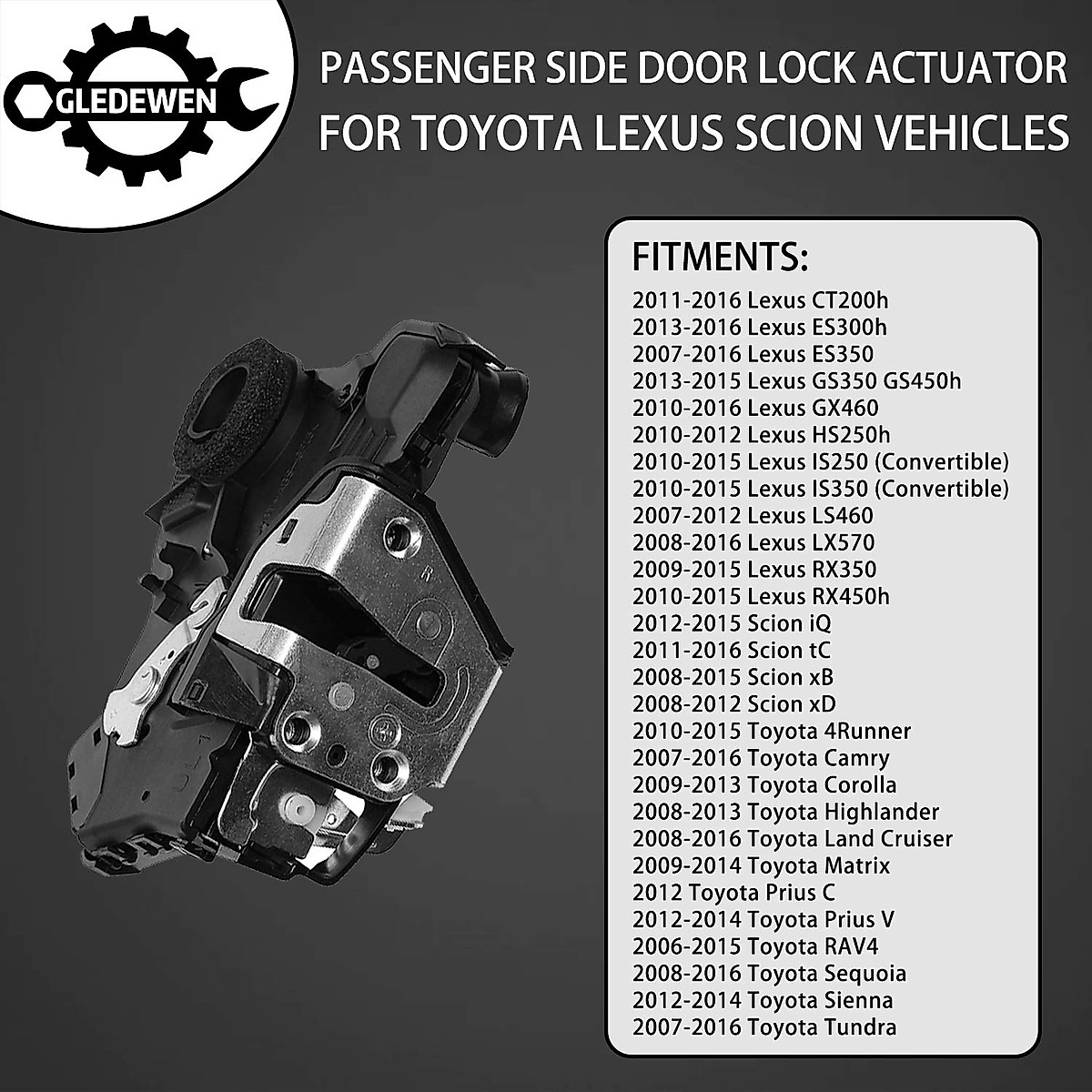 Door Lock Actuator Motor Front Right Passenger Side | for Toyota 4Runner Camry Tundra Sequoia, Lexus ES350 GS350 LS460 RX450h, Scion tC xB xD | Replaces# 69030-06200, 69030-0C050, 69030-42230, 931-403