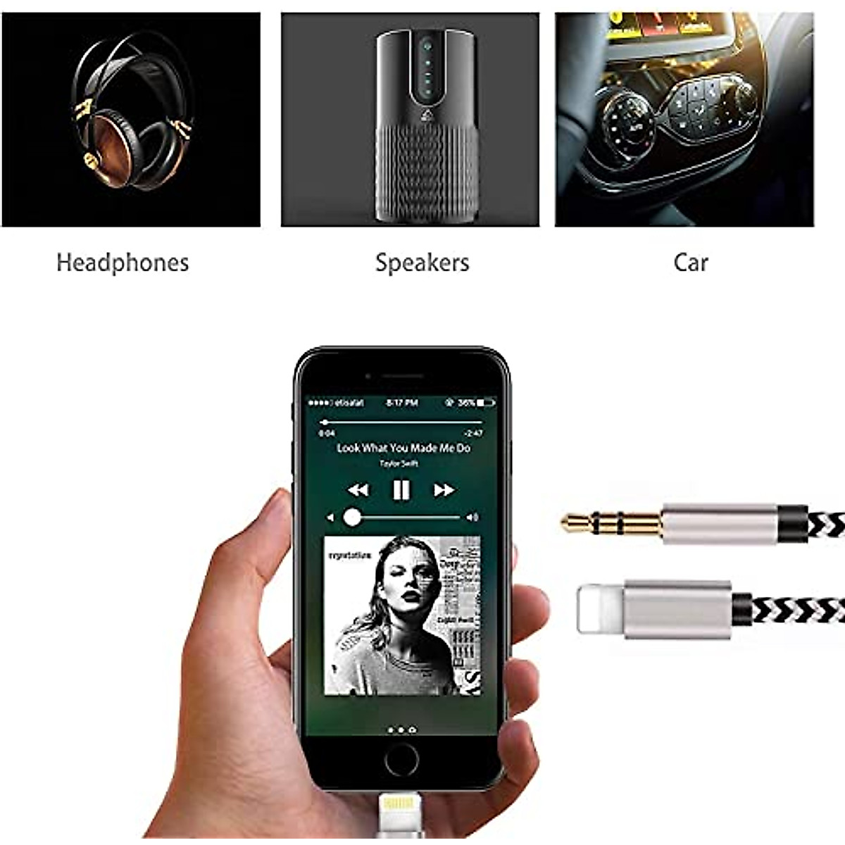 [Apple MFi Certified] AUX Cord for iPhone 13, Lightning to 3.5 mm Headphone Jack Adapter, 3.5mm to Lightning Adapter, Aux Adapter, Headphone Jack Adapter, Compatible for iPhone 12 11 XS XR X 7 7P 8 8P