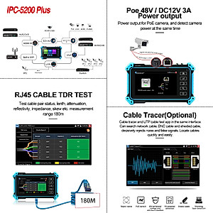 Rsrteng IP Camera Tester, IPC-5200 Plus 8MP AHD CVI TVI SDI CVBS IP Camera Test 4K HD Display Video Monitor 5inch IPS Touch Screen IPC Tester Support POE PTZ RS485 HDMI & VGA Input DC12V Output