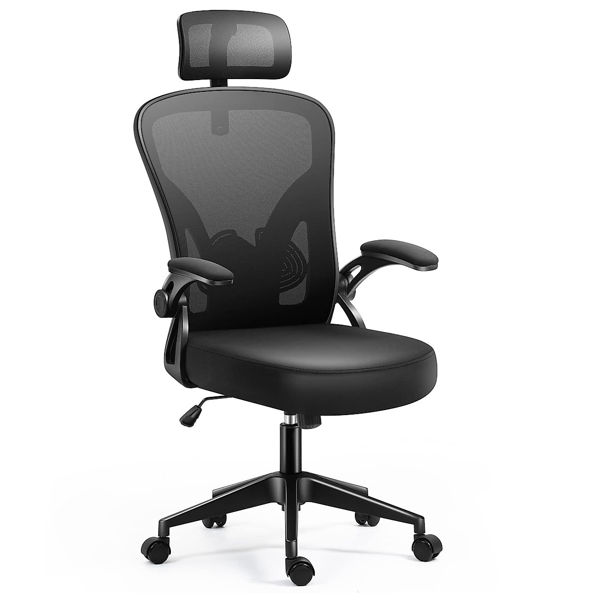 Darkecho Office Chair,Ergonomic Desk Chair with Adjustable Headrest and Lumbar Support,High Back Mesh Computer Chair with Padded Flip-up Armrests,Swivel Task Chair,Tilt Function,Black