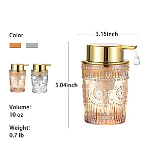 LEICURACE Foaming Hand Soap Dispenser,Glass Foam Soap Dispenser,Toothbrush Holder,Refillable Liquid Soap Dispenser,Lotion Dispenser (S-Gold-Foaming)