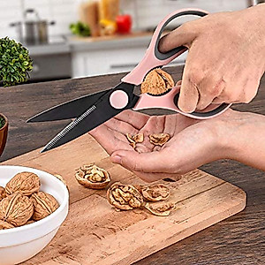 Country Kitchen Set of 2 Kitchen Scissors-Stainless Steel Kitchen Shears, Cooking Scissors for Cutting Meat, Chicken, Herbs and Produce with Blade Cover and Soft Grip Handles - Pink