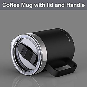 Umite Chef Stainless Steel Insulated Coffee Mug Tumbler with Handle, 12 oz Double Wall Vacuum Tumbler Cup with Lid Insulated Camping Tea Flask for Hot & Cold Drinks(Black)