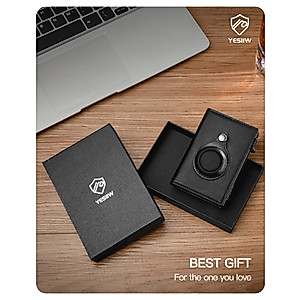 YESIIW AirTag Wallet for Men - RFID Protected, Premium Space Aluminum and Quality Leather, Black