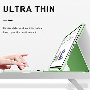 aoub Case for iPad 9th/8th/7th Generation 10.2 inch, Stand Folio Detachable Wireless Bluetooth Keyboard Cover Soft TPU Back Case with Pencil Holder for iPad 10.2 2021/2020/2019, Light Green