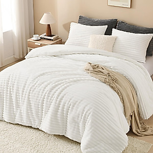 Andency Fluffy King Size Comforter Set, Super Soft White Comforter King Size, Winter Warm Fleece Faux Fur Bedding Set, Luxury Plush Fuzzy Bed Set 3 Pieces (1 Shaggy Comforter, 2 Pillowcases)