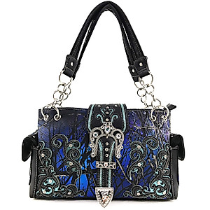 Zelris Camouflage Shine Glow Buckle Women Conceal Carry Handbag with Wallet Set (Blue)