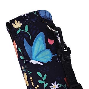 AMARY 1000ML Neoprene Water Bottle Carrier Bag with Adjustable Shoulder Strap,Insulated Water Bottle Cover for Stainless Steel/Glass/Plastic Bottles 34OZ (Butterfly-2)
