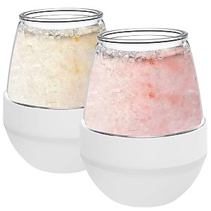 Freeze Wine Cooling Cup Set: Set of 2 Chiller Mug Red and White Wine Glasses with Frozen Gel - Plastic Shatter Resistant Double Wall Insulated Cooler Cups 10 oz
