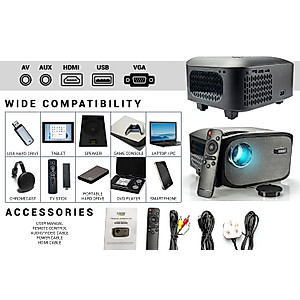 FUSION5 Native 1080p Projector with WiFi and Bluetooth - Support 4K 250" Display Projector - 7000 Lumens Portable Movie Projector with Speakers - USB, HDMI, Android, iOS, TV Stick Compatible