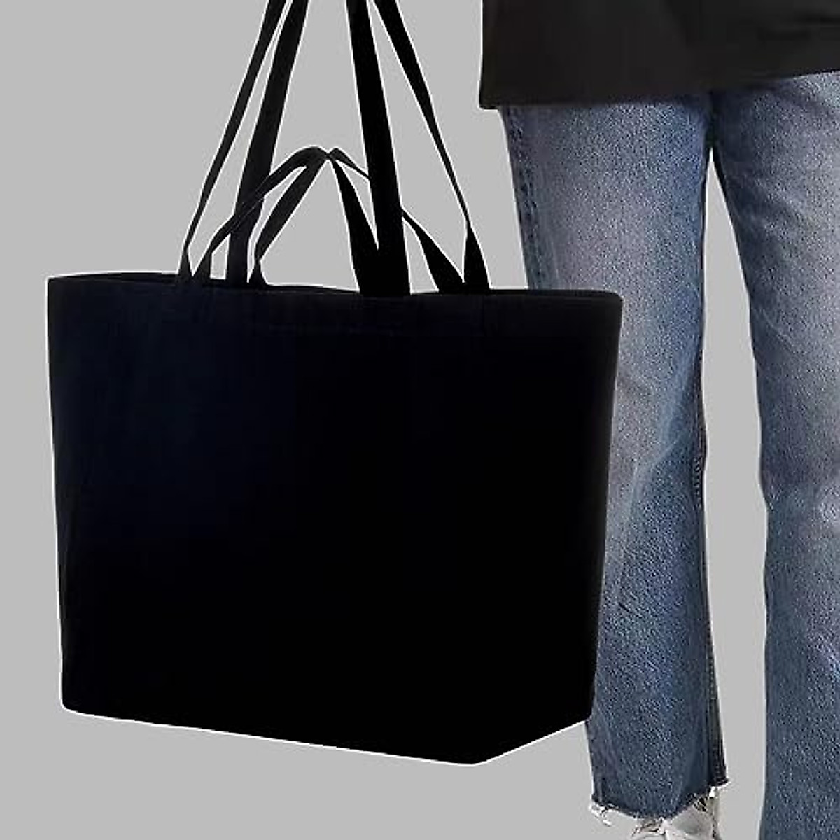 Firecolor Chic 15" X 14.5" X 8" Large Sturdy Canvas Tote Bag - Large Grocery Shopping Beach Reusable Totes Bags With Double Handle (Black)