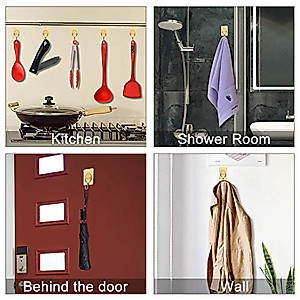 CGBE Adhesive Wall Hooks Heavy Duty Hooks for Hanging 11 lbs (Max) Seamless Adhesive Hooks for Hanging Keys Coats Hats Bags Ceiling (16pcs, Gold)