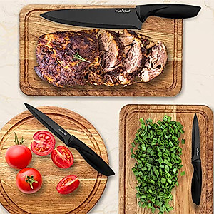 NutriChef 17 Piece Kitchen Knife Set - Stainless Steel Kitchen Precision Knives Set w/ 6 Steak Knives & Bonus Sharpener, Scissors, Peeler, Acrylic Block Stand - Slicing, Chopping, Dicing - NCKNS17