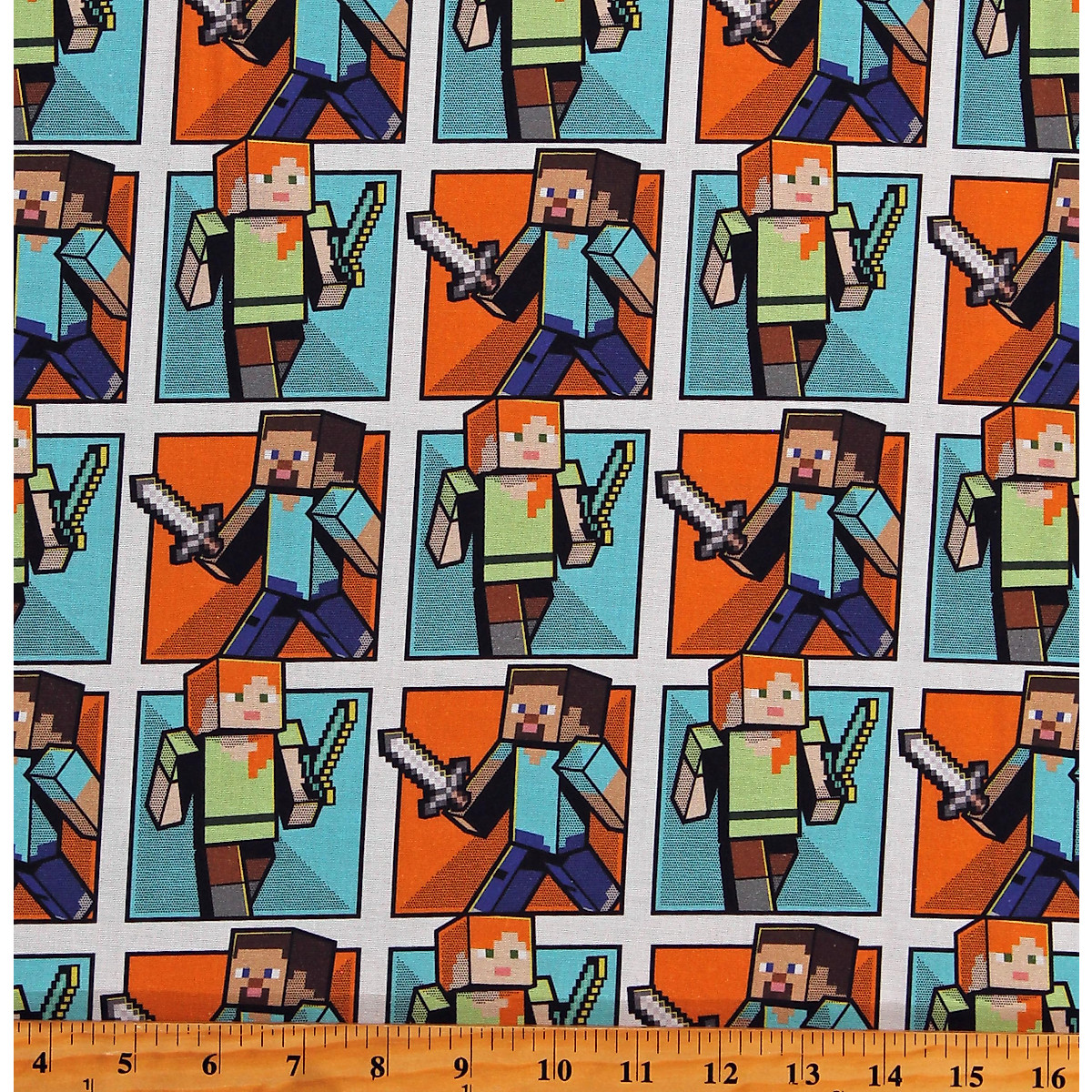 Cotton Minecraft Video Game Characters Steve and Alex Grid Multicolor Kids Cotton Fabric Print by The Yard (78802-A620715) Licensed Springs Creative