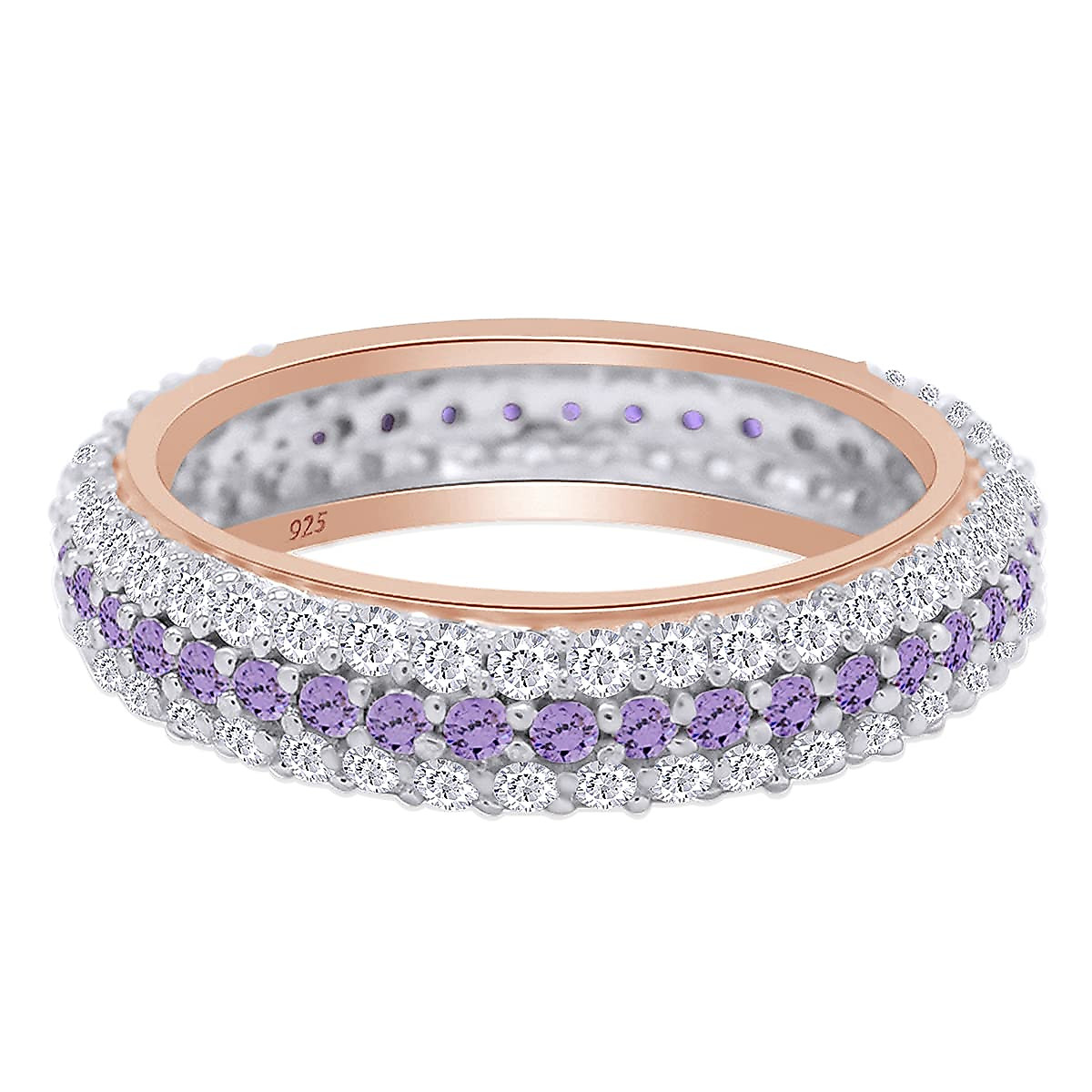 Jewel Zone US Round Cut Purple Simulated Alexandrite Eternity Ring in 14K Rose Gold Over Sterling Silver