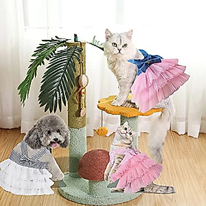 Pet Dog Dress Puppy Cats Tutu Fancy Cute Striped Mesh Vest Princess Petite Doggy Bowknot Dresses for Pomeranian Chihuahua Small Breed Dogs Skirt Puppies Clothes Supplies(Pink/Blue/Denim S)