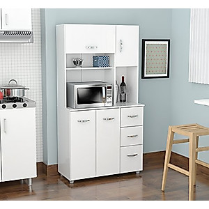 Inval America 4 Door Microwave Storage Cabinet, 15.35 x 35.04 x 66.14, White