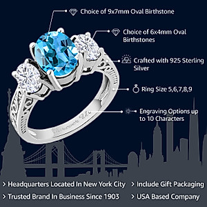 Gem Stone King 925 Sterling Silver Customized and Personalized Name Engraved Promise Love Gemstone Birthstone Fashion Mothers 3-Stone Ring For Women (Size 9)
