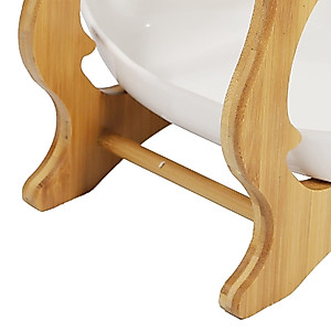 DYRABREST Oval Ceramic Fruit Plate Bowl, 3 Layer Ceramic Bamboo Frame Fruit Plate, Multi-layer White/Brown (Optional) Fruit Basket Holder Vegetables Storage Stand for Fruits Snacks Candy (White)