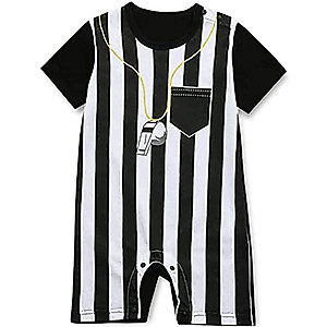 FANCYKIDS Baby Infant Newborn Boys Girls Cotton Sports Referee Team Cute Casual Onesie Bodysuit (Black, 3-4 Months)