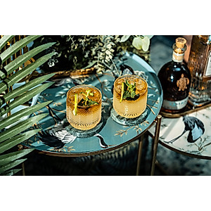 Vintage Flamingo Lowball Cocktail Glasses for Drinking Gin, Rum, Vodka, Whiskey Bar Drinks | Set of 4 | 11 oz Stackable Thick Crystal Short Tumblers | Tropical Glassware Collection