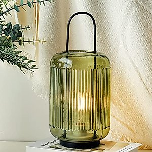 JHY DESIGN Battery Powered Table Lamp 11.5''H Cordless Lamp Battery lamp with Handle Hanging LED Lantern Involve 6H Timer Remote Control for Indoor Parties Outdoor Wedding Balcony Garden(Amber-Green)