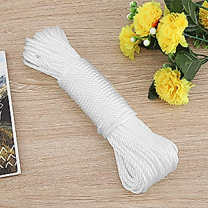 Beufee 20m Clothesline, Camping Clothesline, Durable Travel Clothes Line Rope, Portable Clothes Drying Line Outdoor Climbing Rope for Garden Camping(White)