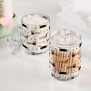 SDMKA 2 Pack Apothecary Jars Bathroom Cute Dogs Dachshunds Qtip Holder Dispenser Clear Plastic Storage Canister Jar with Lid for Cotton Ball, Cotton Swab