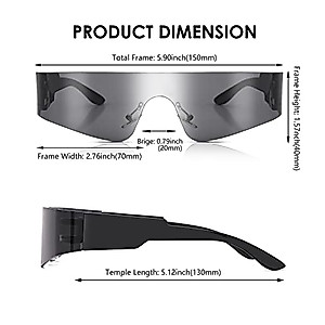 NULOOQ Y2K Rimless Futuristic Wrap Around Sunglasses Women Men, Trendy Cyberpunk Visor Sunglasses Monoblock Cyclops Shades (Black Frame/Gray Lens)