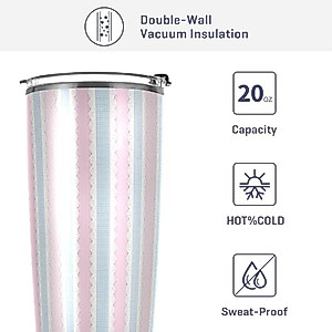 Amooorous Blue and Pink Cute Lace Stripes Stainless Steel cups with lids reusable Leak-proof Lid and Straw mugs for coffee for travel safe tumblers with lids vaso para cafe 20oz