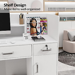 OmySalon Modern Reception Desk, Front Desk Counter with Lockable Drawers and Moveable Shelves, Receptionist Desk Retail Checkout, for Lobby Beauty Salon Office, White (47.2”W x 18.9”D x 43.7”H)