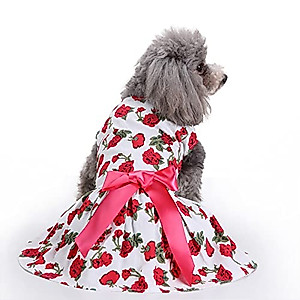 Dog Dresses Thin Princess Dress Bowknot Floral with Elegant Ribbon Skirt Pet Clothes for Small Dogs on Wedding Holiday Birthday (S)