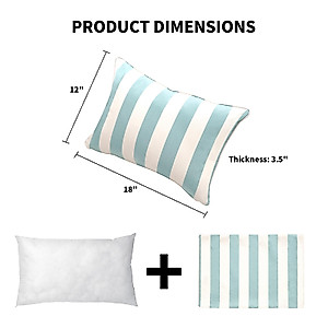 LebenLiebe Decorative Patio Throw Pillows Pack of 2 Water Resistant Pillow Set of 2(18" x 12") Double Printed Rectangle Pillow for Outdoor Sofa&Chair,Light Blue Stripes