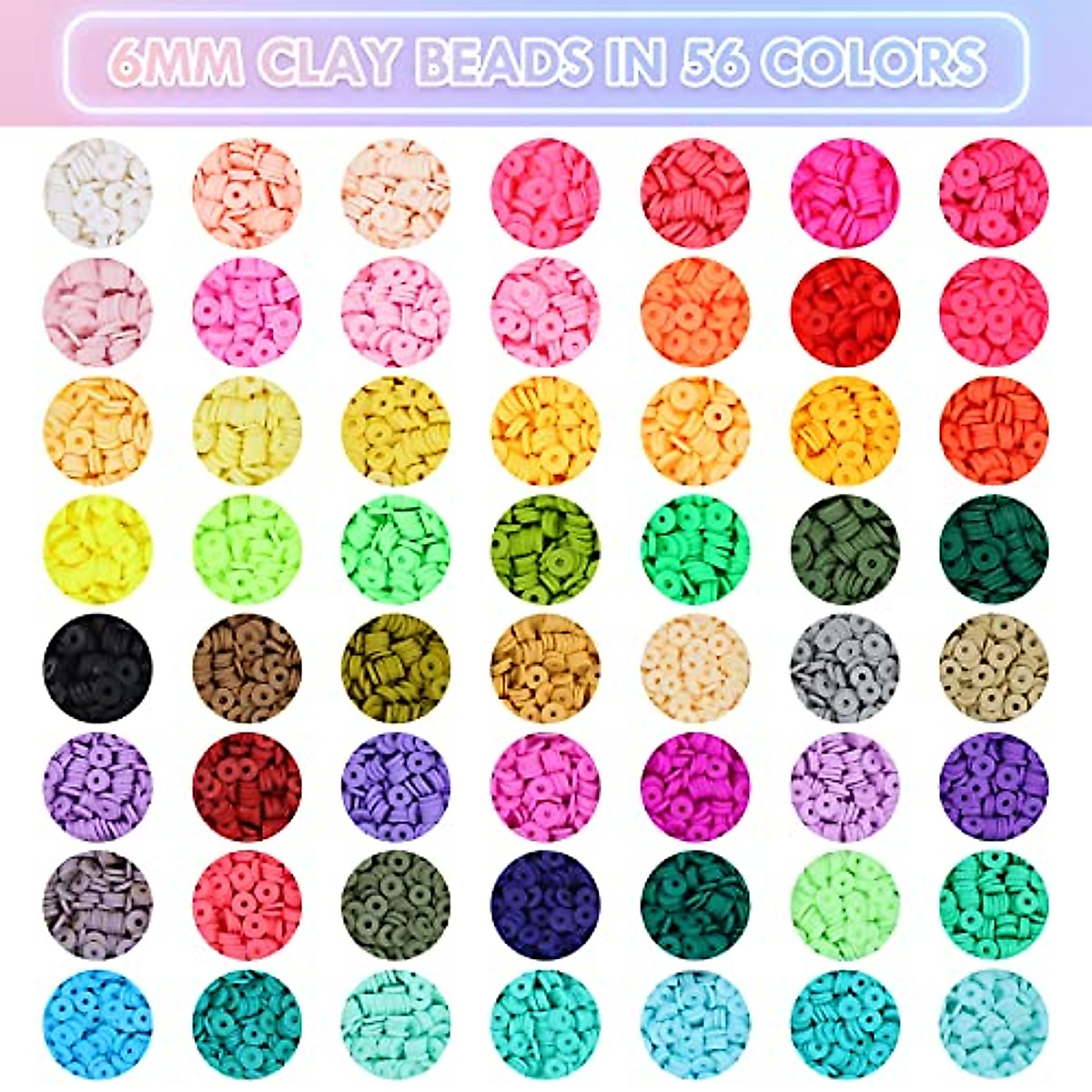 SJZWSD 14400pcs Clay Beads Bracelet Making Kit，56 Colors Flat Round Polymer Clay Beads Heishi Beads ，300pcs Letters Beads for DIY Jewelry Bracelets Necklace Making